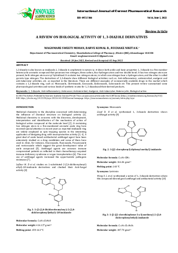 (PDF) A REVIEW ON BIOLOGICAL ACTIVITY OF 1, 3-DIAZOLE DERIVATIVES