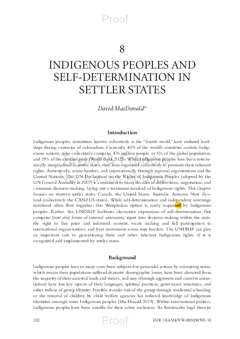 (PDF) INDIGENOUS PEOPLES AND SELF-DETERMINATION IN SETTLER STATES