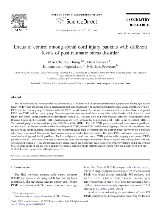 (PDF) Locus of control among spinal cord injury patients with different ...