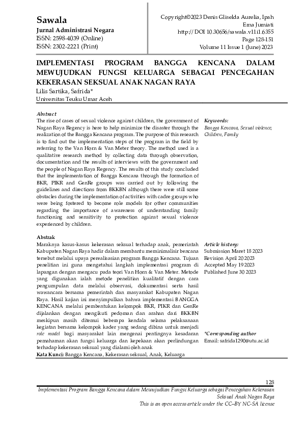 (PDF) Implementasi Program Bangga Kencana Dalam Mewujudkan Fungsi Keluarga Sebagai Pencegahan ...
