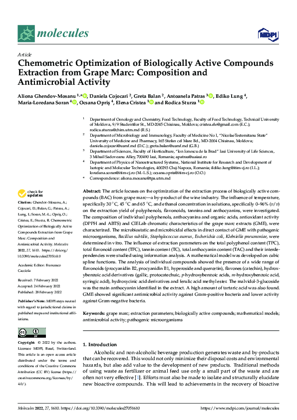 (PDF) Chemometric Optimization of Biologically Active Compounds Extraction from Grape Marc ...