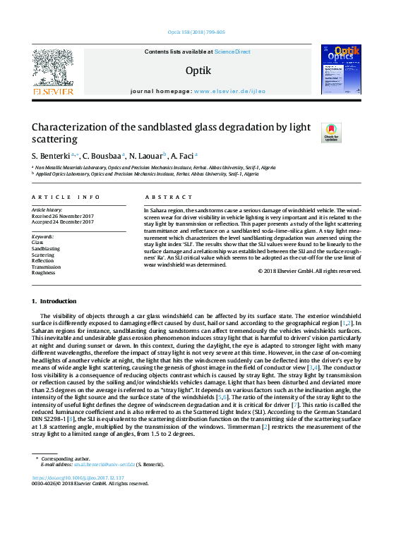 (PDF) Characterization of the sandblasted glass degradation by light ...