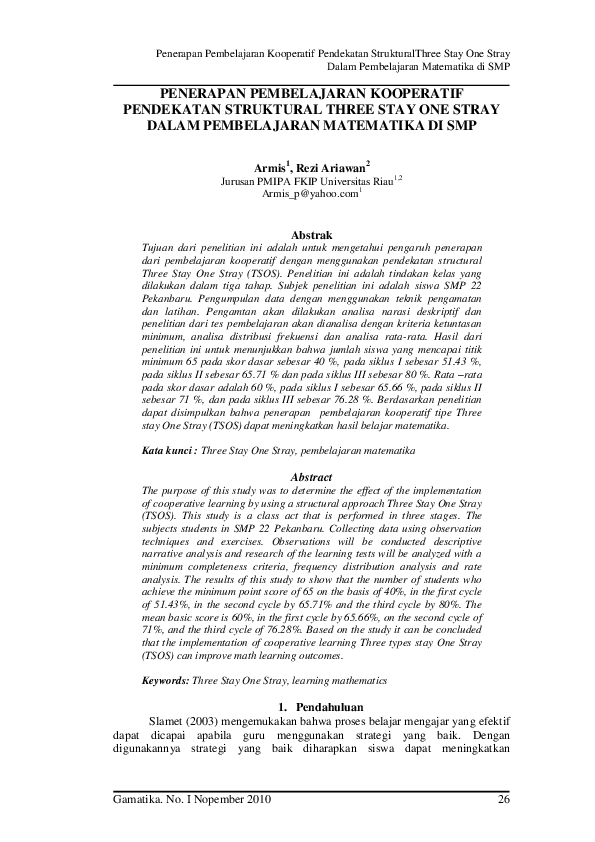 (PDF) Penerapan Pembelajaran Kooperatif Pendekatan Struktural Three ...
