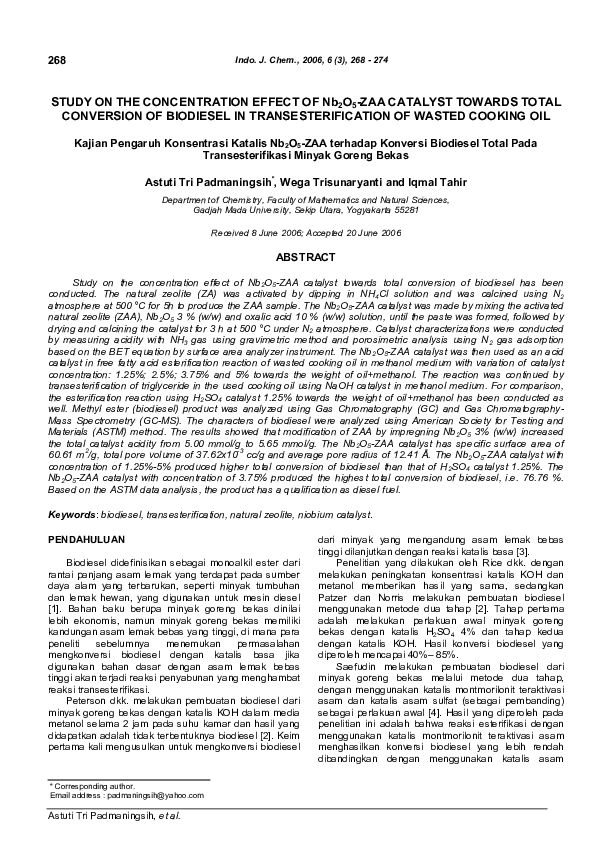 (PDF) STUDY ON THE CONCENTRATION EFFECT OF Nb2O5-ZAA CATALYST TOWARDS ...