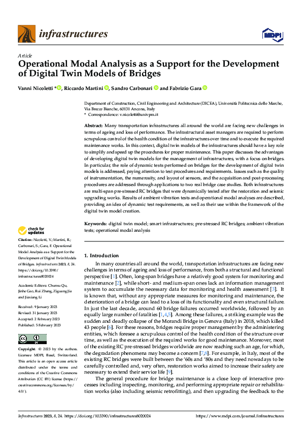 Pdf Operational Modal Analysis As A Support For The Development Of
