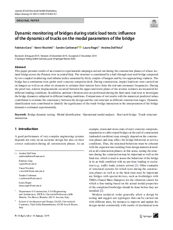 Pdf Dynamic Monitoring Of Bridges During Static Load Tests Influence Of The Dynamics Of