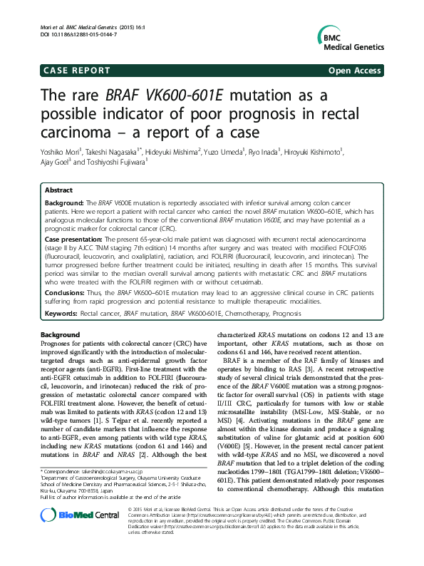 (PDF) The rare BRAF VK600-601E mutation as a possible indicator of poor ...