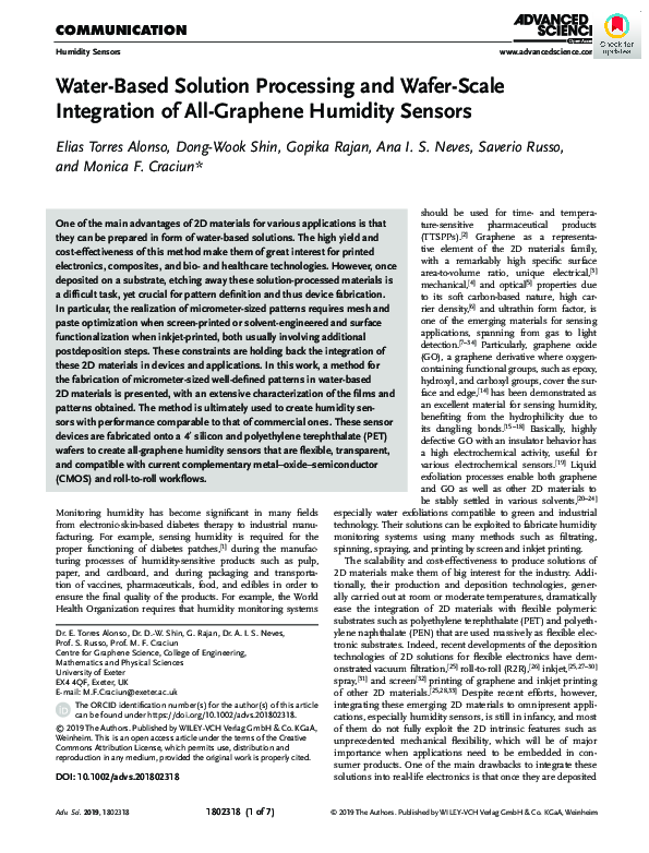 (PDF) Water‐Based Solution Processing and Wafer‐Scale Integration of All‐Graphene Humidity ...