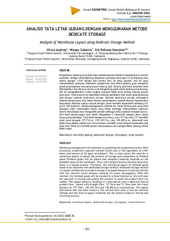 (PDF) Analisis Tata Letak Gudang Dengan Menggunakan Metode Dedicate Storage