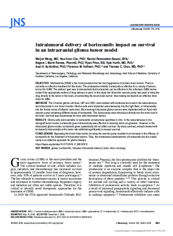 (PDF) Intratumoral delivery of bortezomib: impact on survival in an ...