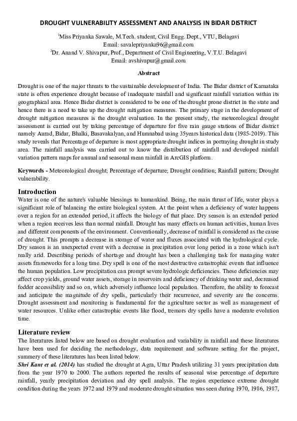 (DOC) Drought Vulnerability Assessment and Analysis in Bidar District