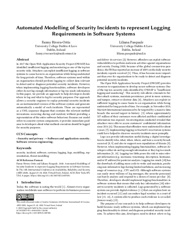 (PDF) Automated modelling of security incidents to represent logging requirements in software ...