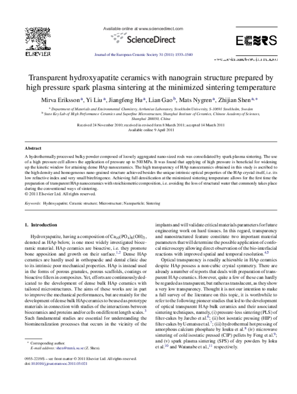 (PDF) Transparent hydroxyapatite ceramics with nanograin structure ...