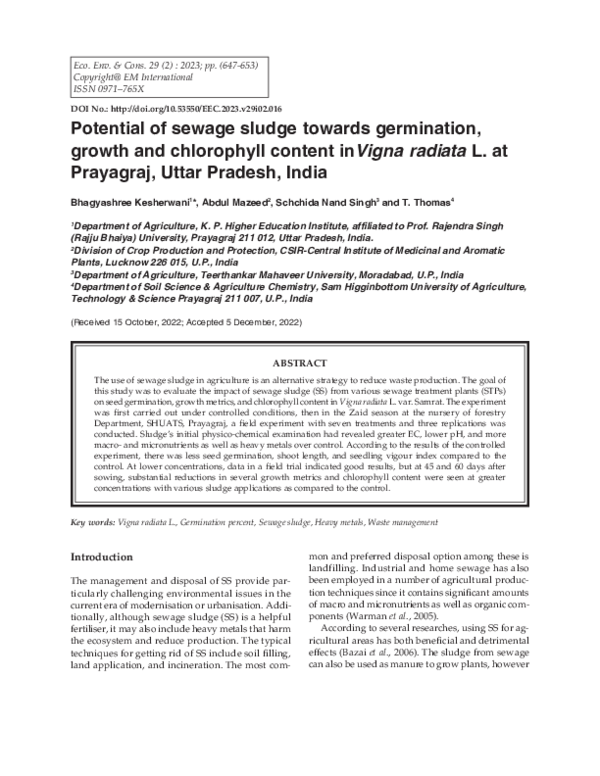 (PDF) Potential of sewage sludge towards germination, growth and ...