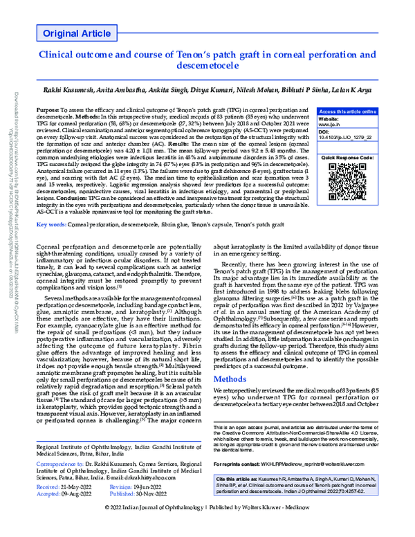 (PDF) Clinical outcome and course of Tenon's patch graft in corneal ...