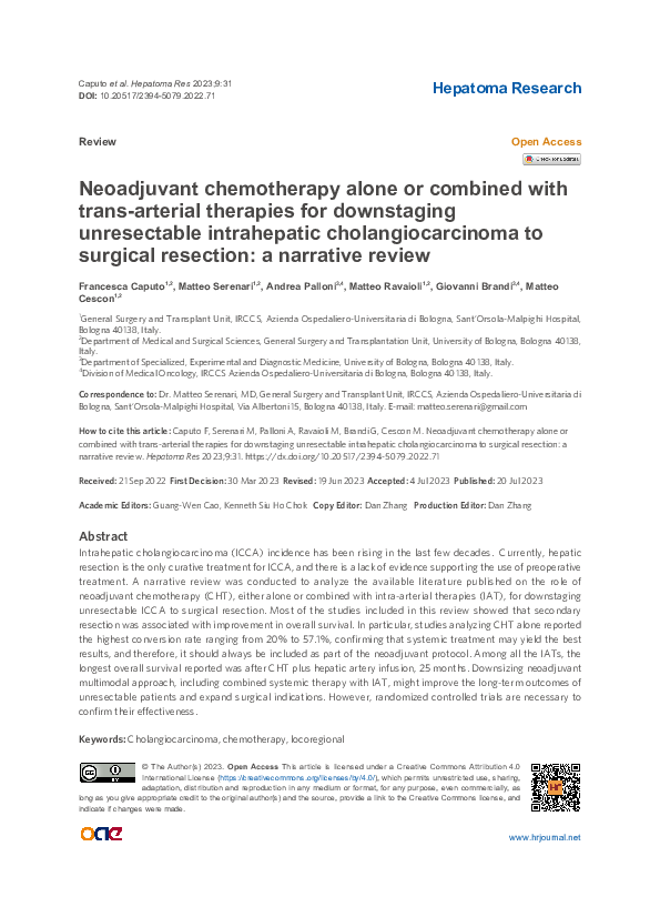 (PDF) Neoadjuvant chemotherapy alone or combined with trans-arterial therapies for downstaging ...