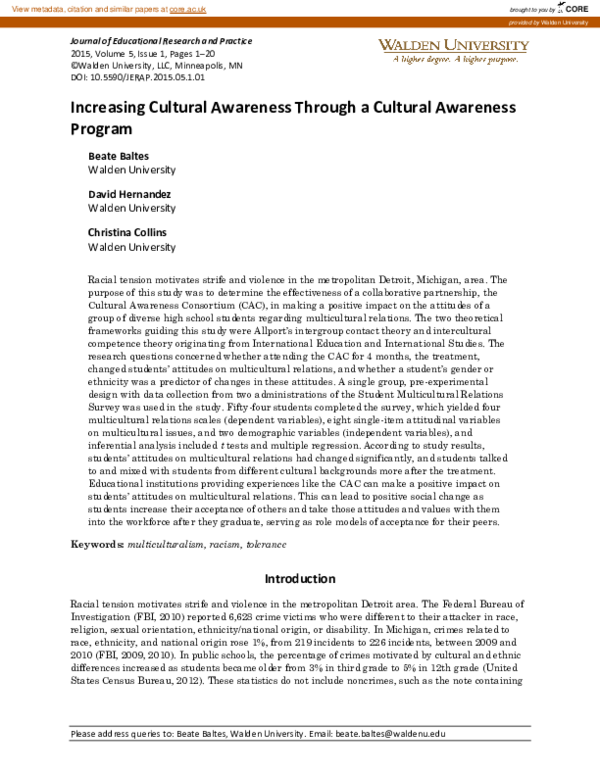 (PDF) Increasing Cultural Awareness Through a Cultural Awareness Program
