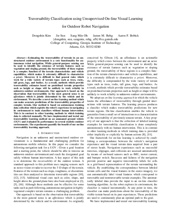 (PDF) Traversability classification using unsupervised on-line visual learning for outdoor robot ...