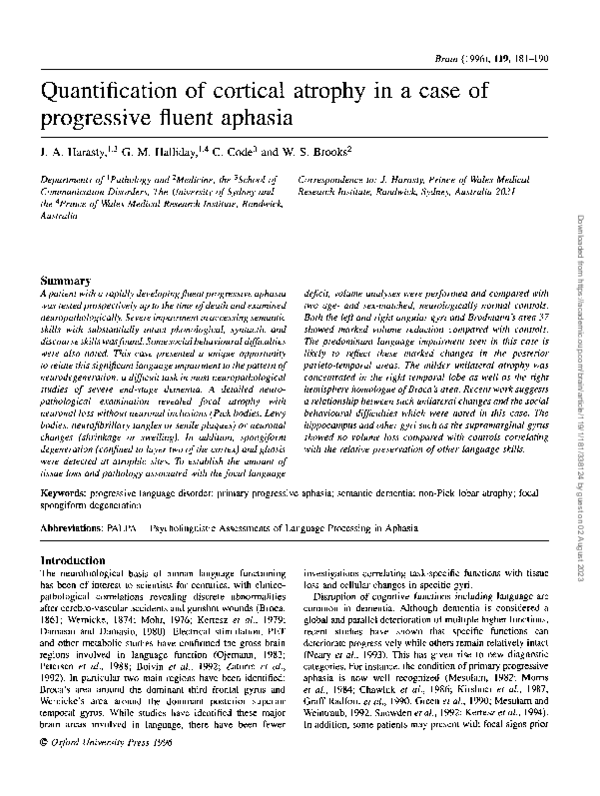 (PDF) Quantification of cortical atrophy in a case of progressive fluent aphasia
