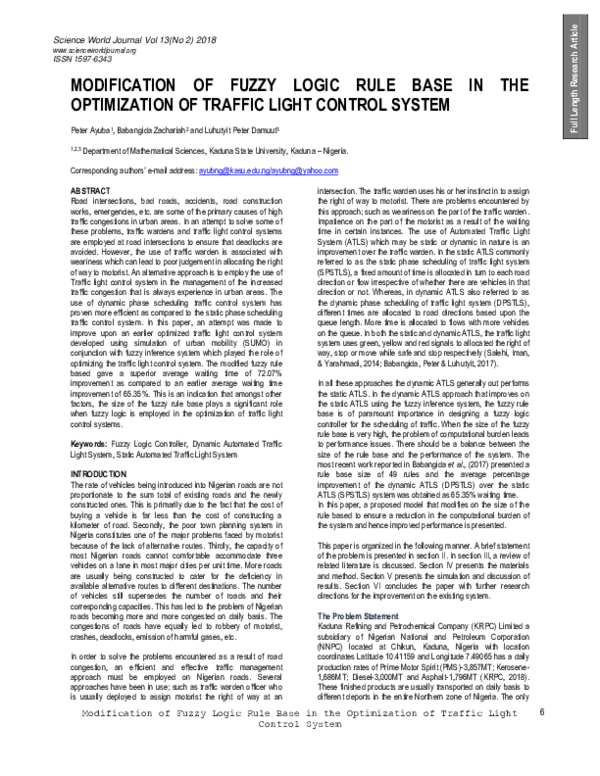 Pdf Modification Of Fuzzy Logic Rule Base In The Optimization Of Traffic Light Control System