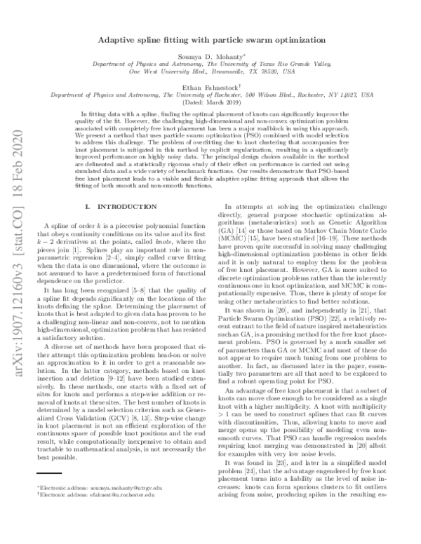 (PDF) Adaptive spline fitting with particle swarm optimization | Soumya ...