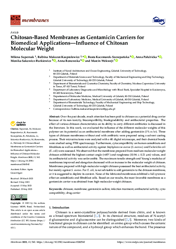 (PDF) Chitosan-Based Membranes as Gentamicin Carriers for Biomedical Applications—Influence of ...