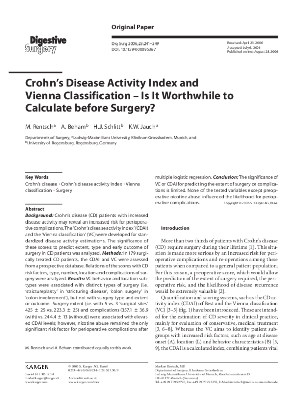 (PDF) Crohn’s Disease Activity Index and Vienna Classification – Is It ...