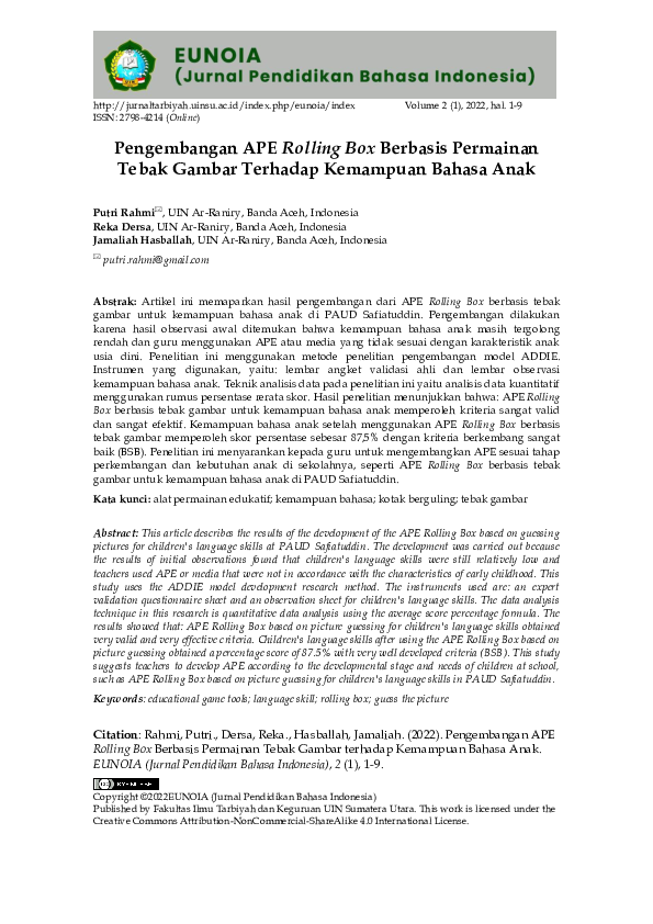 (PDF) Pengembangan APE Rolling Box Berbasis Permainan Tebak Gambar terhadap Kemampuan Bahasa Anak
