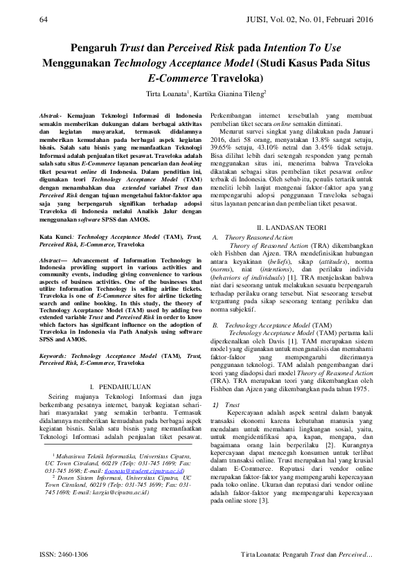 (PDF) Pengaruh Trust dan Perceived Risk pada Intention To Use ...