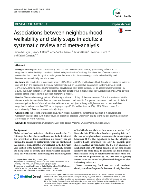 (PDF) Associations between neighbourhood walkability and daily steps in adults: a systematic ...