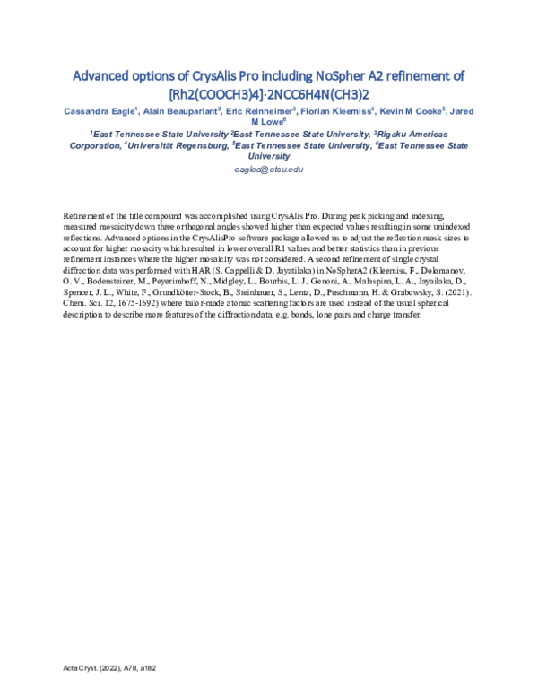 (PDF) Advanced options of CrysAlis Pro including NoSpher A2 refinement ...
