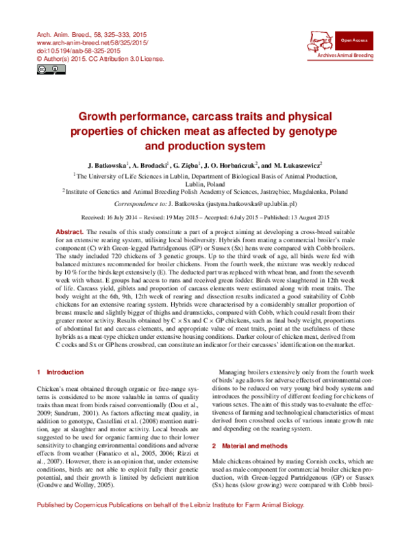 (PDF) Growth performance, carcass traits and physical properties of chicken meat as affected by ...