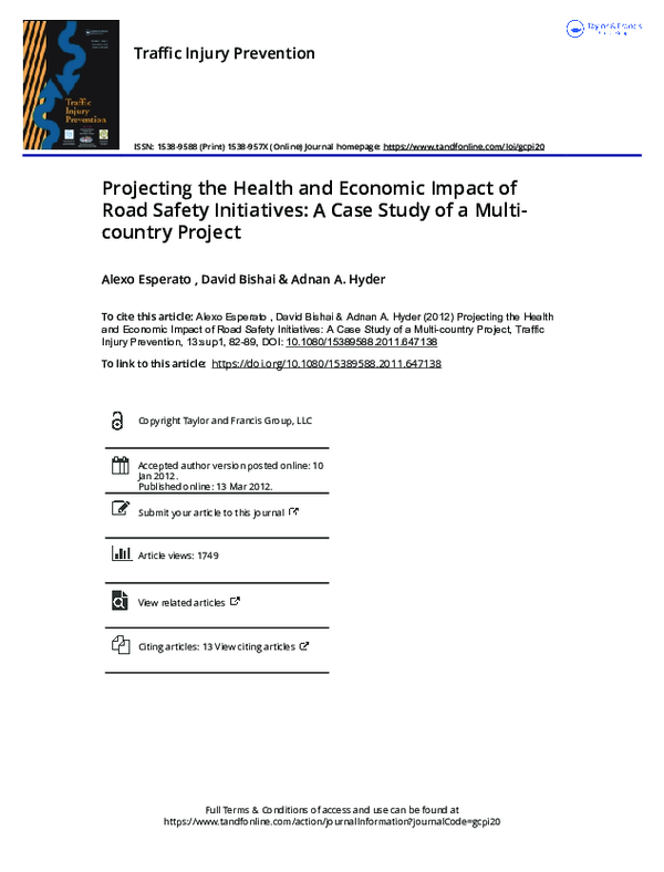 (PDF) Projecting the Health and Economic Impact of Road Safety ...