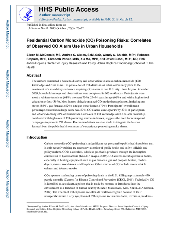 (PDF) Residential carbon monoxide (CO) poisoning risks: correlates of ...
