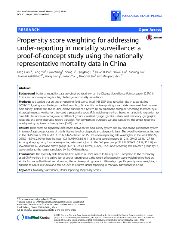 (PDF) Propensity score weighting for addressing under-reporting in ...