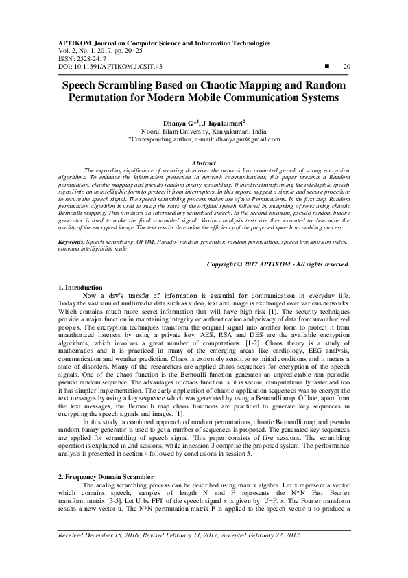 (PDF) Secure speech communication system based on scrambling and masking by chaotic maps