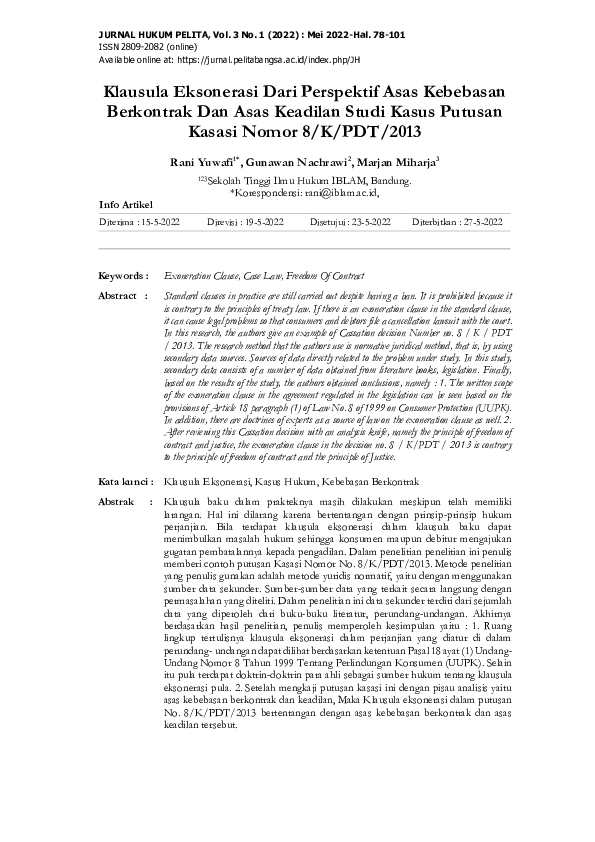 (PDF) Klausula Eksonerasi Dari Perspektif Asas Kebebasan Berkontrak Dan ...