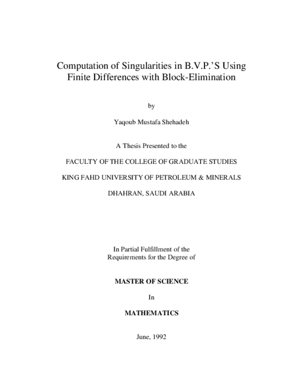 Pdf Computation Of Singularities In Bvps Using Finite Differences With Block Elimination
