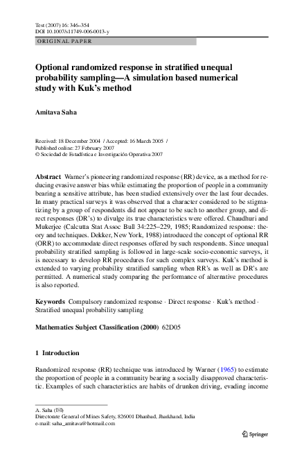 (PDF) Optional randomized response in stratified unequal probability ...