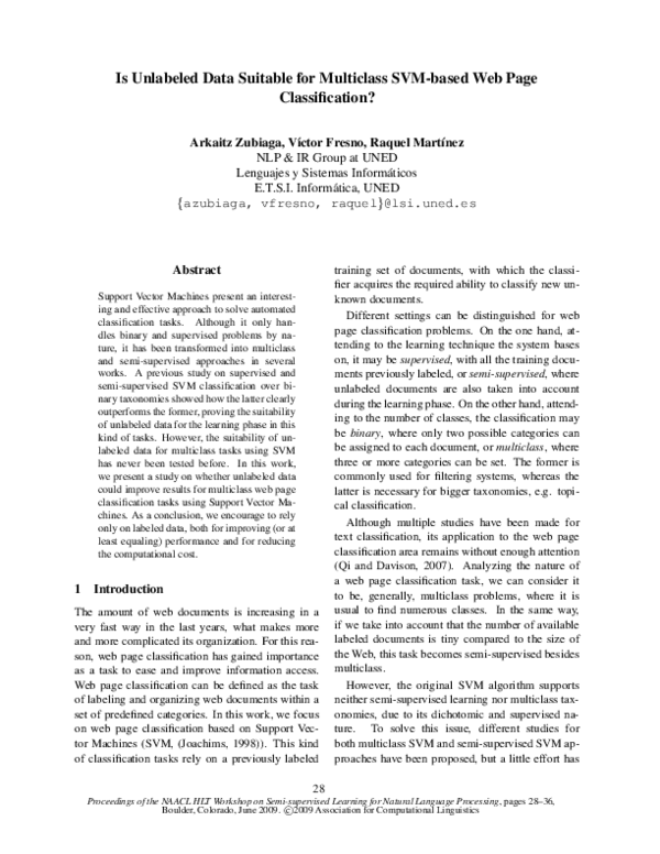 Pdf Is Unlabeled Data Suitable For Multiclass Svm Based Web Page