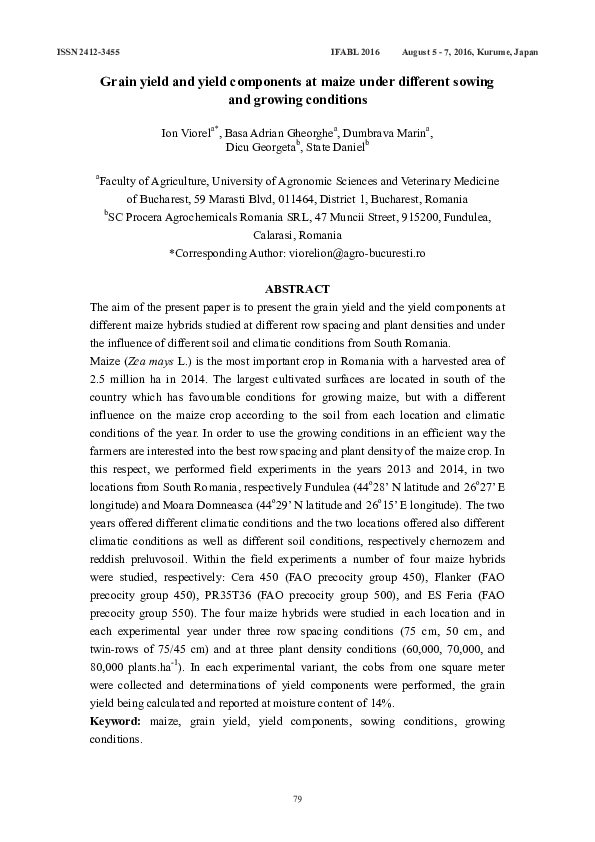 Pdf Grain Yield And Yield Components At Maize Under Different Sowing And Growing Conditions