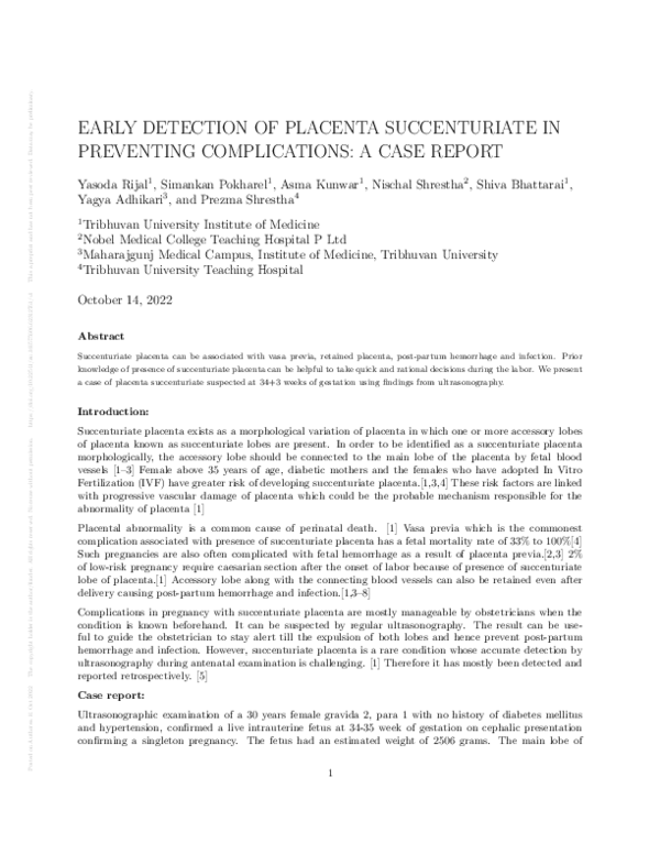 (PDF) Early Detection of Placenta Succenturiate in Preventing ...