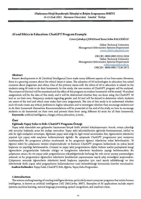 (PDF) AI and Ethics in Education: ChatGPT Program Example