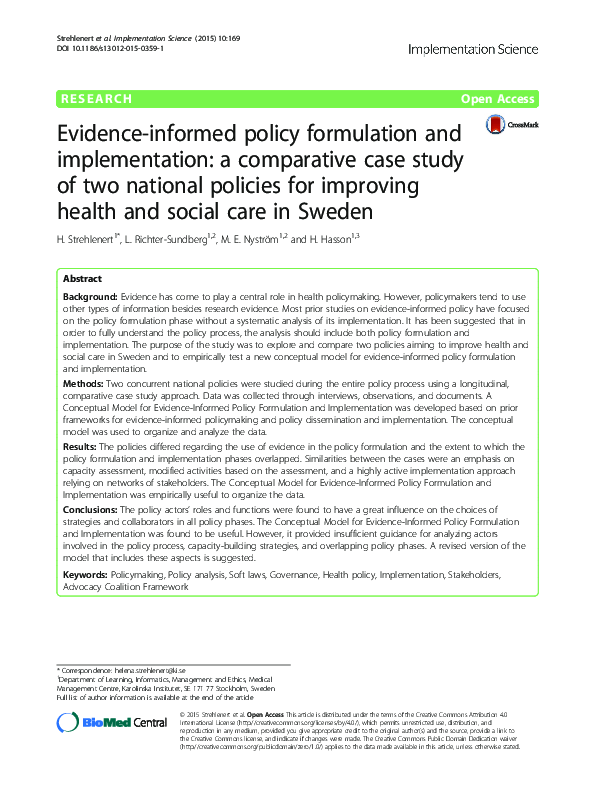 (PDF) Evidence-informed policy formulation and implementation: a ...