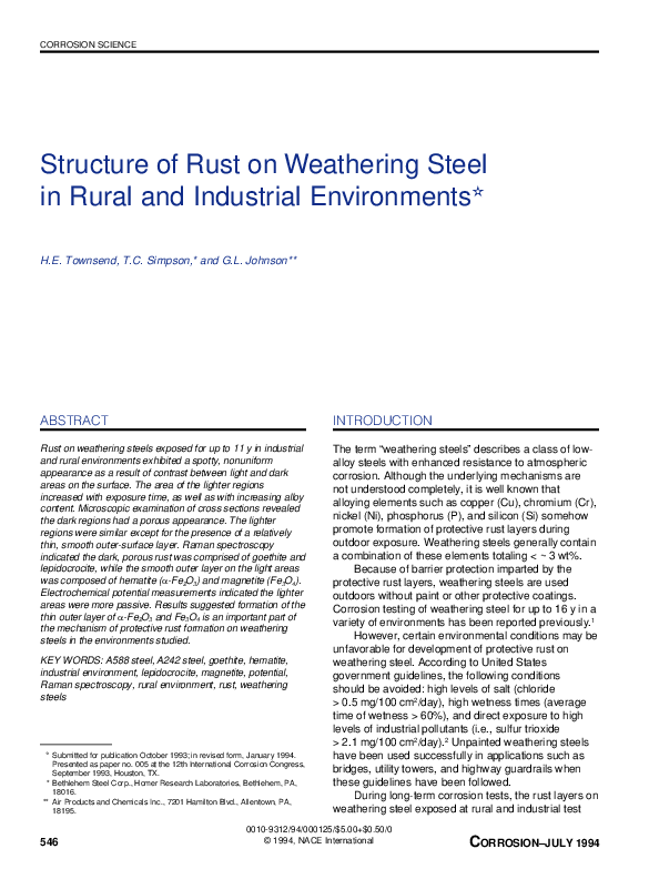 (PDF) Structure of Rust on Weathering Steel in Rural and Industrial ...