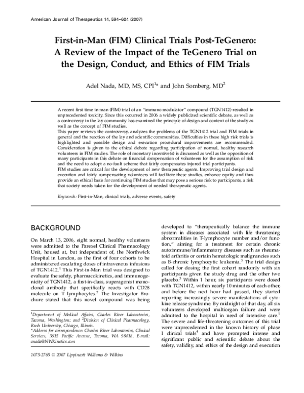 (PDF) First-in-Man (FIM) Clinical Trials Post-TeGenero: A Review of the ...