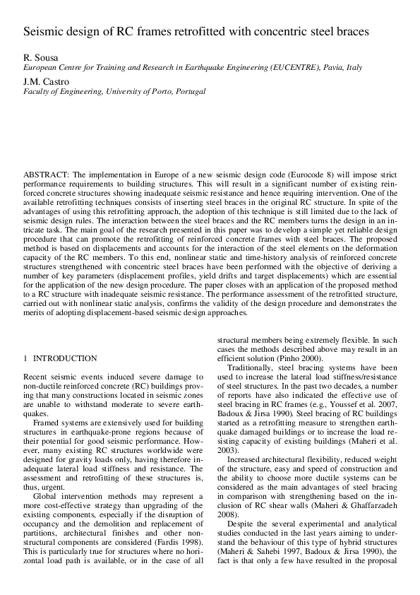 (PDF) Seismic design of RC frames retrofitted with concentric steel braces