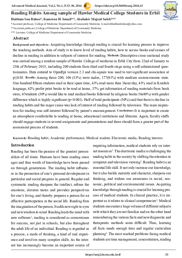 (PDF) Reading Habits Among sample of Hawler Medical College Students in ...