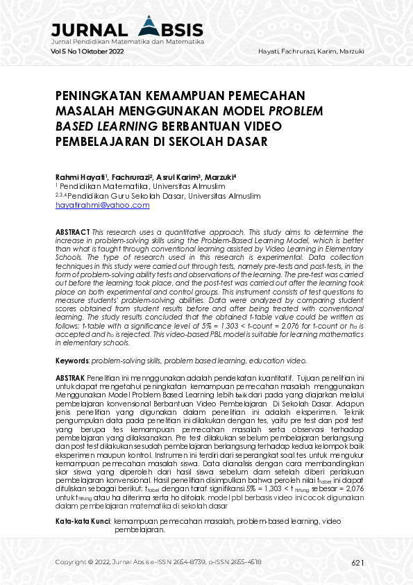 (PDF) Peningkatan Kemampuan Pemecahan Masalah menggunakan Model Problem ...