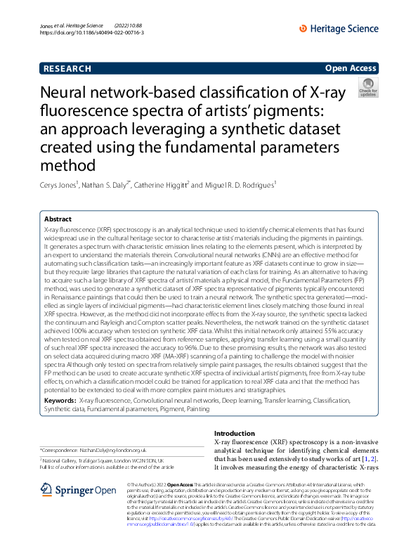 (PDF) Neural network-based classification of X-ray fluorescence spectra of artists’ pigments: an ...